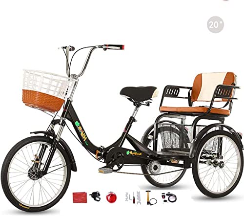 WEIMMIN Adult Tricycle Folding Tricycle for Seniors Comfortable seat 3 Wheel Bicycle with Shopping Basket Double Chain 20 Inch Shock Absorber Front Fork for Parents and Children Maximum Load 400Ib