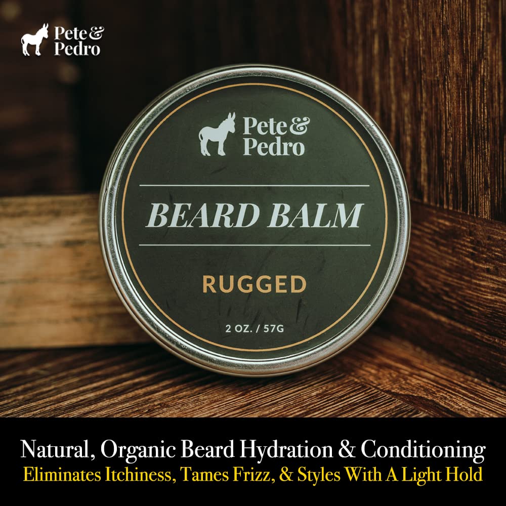 Pete & Pedro RUGGED BEARD BALM - Cedar, Bergamot, & Tobacco Scent | 100% Natural & Organic Ingredients | Light-Hold, Hydrates, Softens Skin, Reduces Itch, Frizz & Flakes| As Seen on Shark Tank, 2 oz.