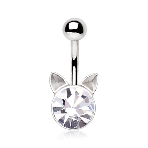 Dynamique 316L Surgical Steel Crystal Cat Belly Button Ring (Sold Per Piece)