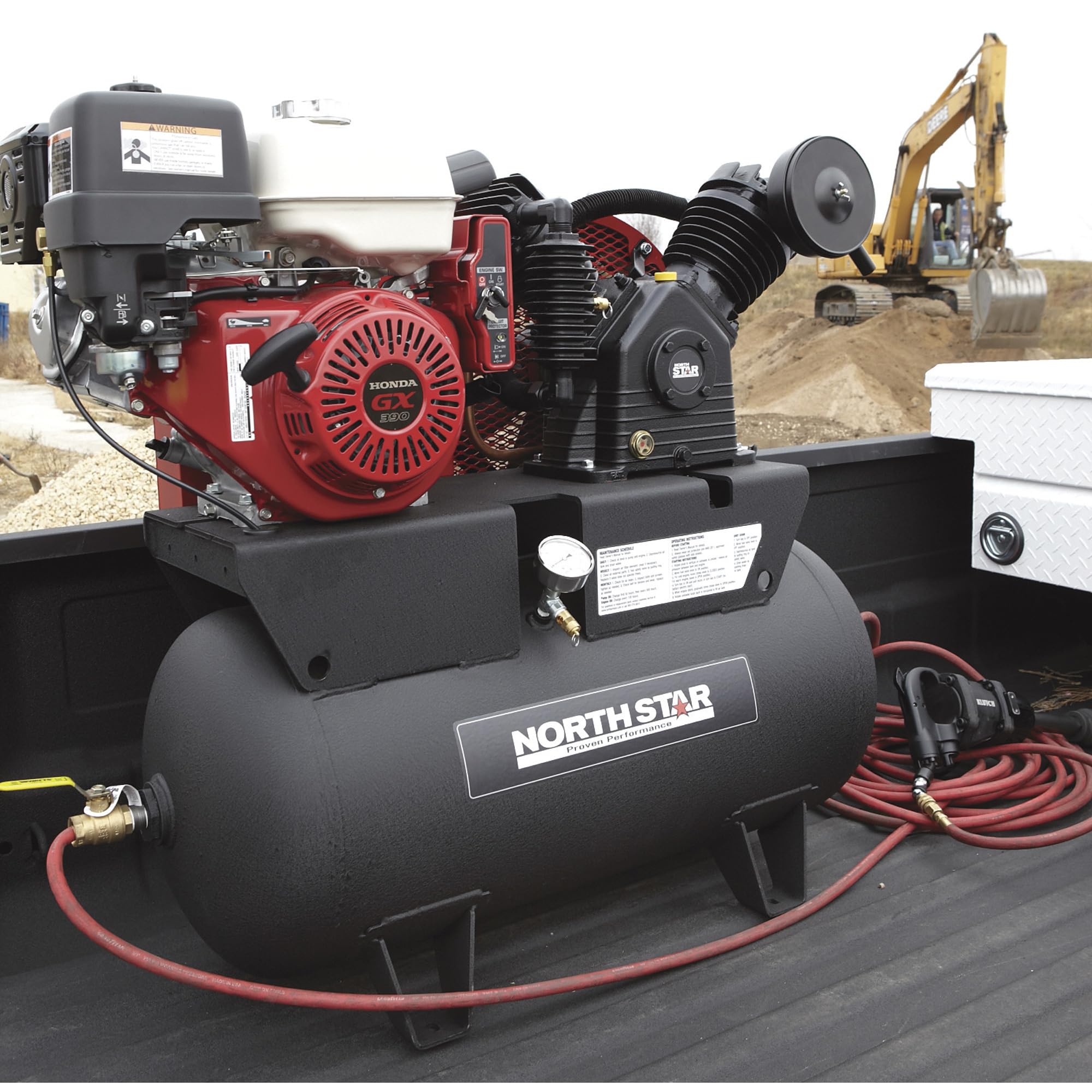 NorthStar Portable Gas Powered Air Compressor - Honda GX390 OHV Engine, 30-Gallon Horizontal Tank, 24.4 CFM at 90 PSI