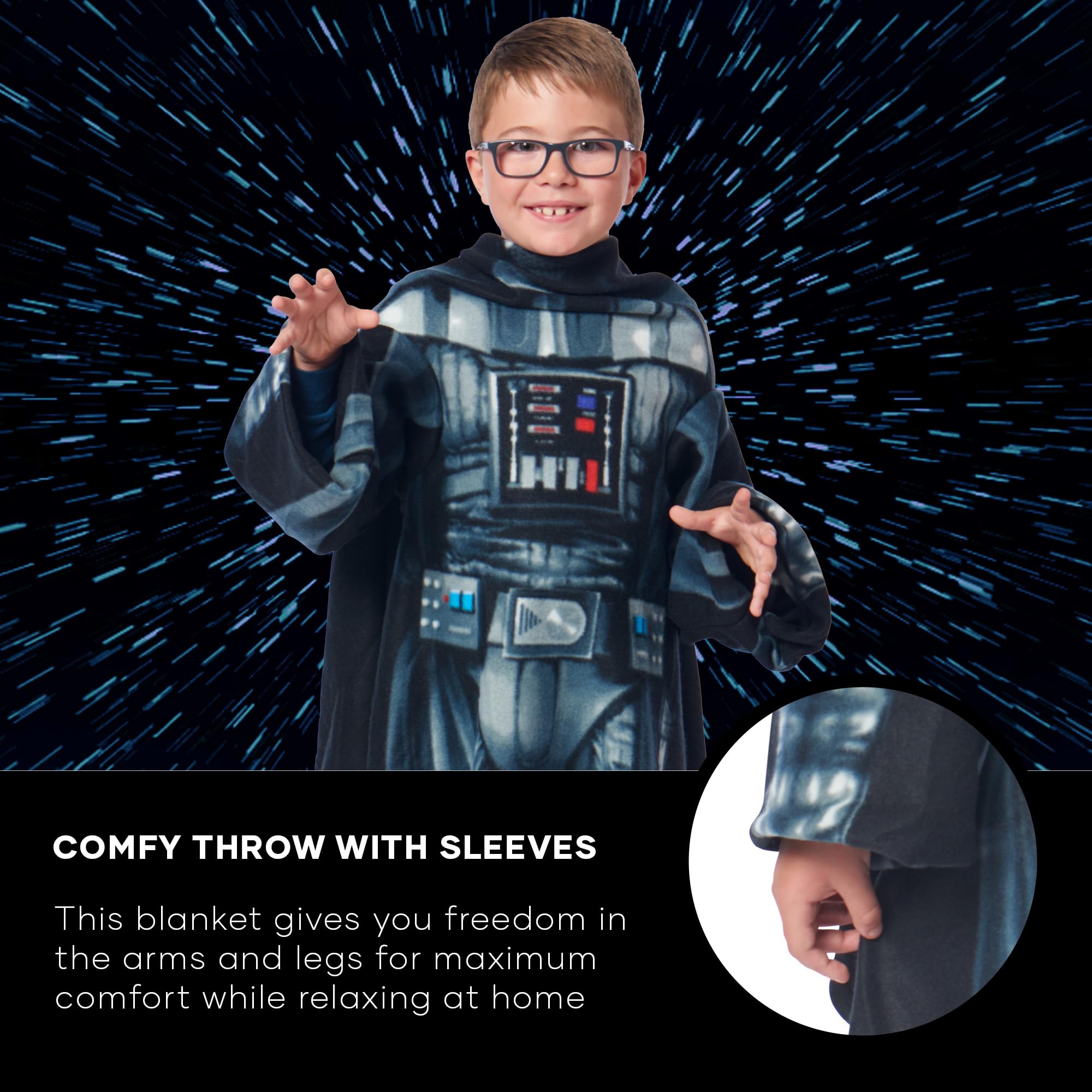 Northwest Comfy Throw Blanket with Sleeves, Youth-48 x 48 in, Being Darth Vader