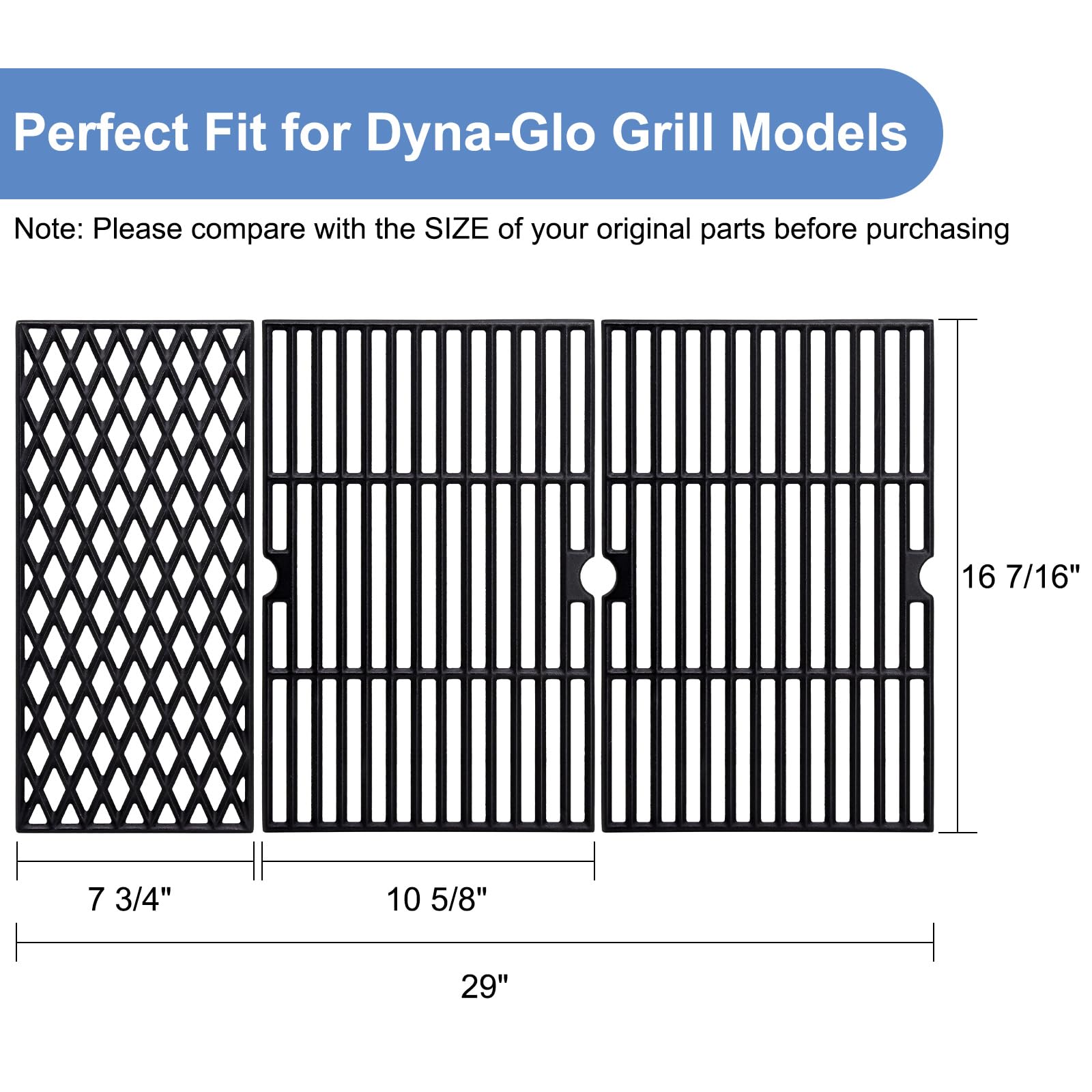 Criditpid Grill Grates Replacement for Dyna-Glo DGH474CRP, DGH485CRP, DGH483CRP Models, 70-01-911, 70-02-656 Cast Iron Cooking Grid for Dyna-Glo DGH474CRP.