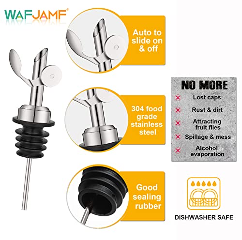 WAFJAMF 2 Pcs Weighted Stainless Steel Bottle Pourers, Self Closing Olive Oil Dispenser Spout, Auto Flip Feature Liquor Pour Spouts for Pours Liquid, Olive Oil, Wine, Vinegar (Silver)……