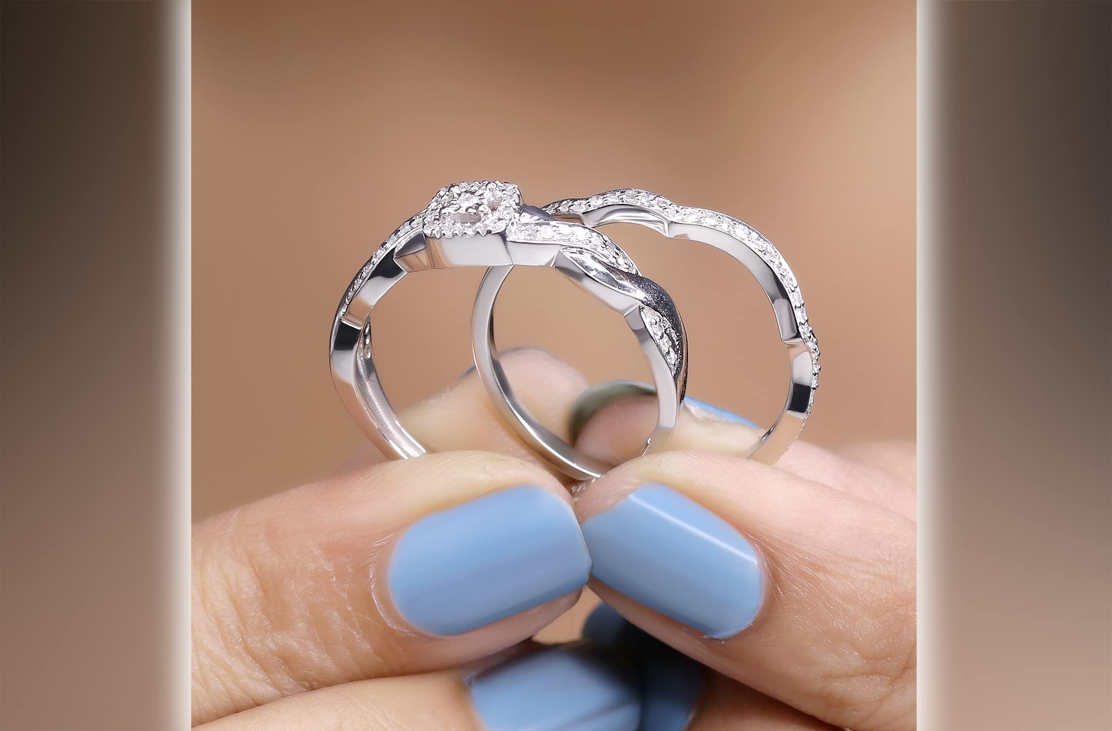 Dazzlingrock Collection 0.30 Carat (ctw) Sterling Silver Round Diamond Ladies Swirl Bridal Engagement Ring Set 1/3 CT, Size 7.5