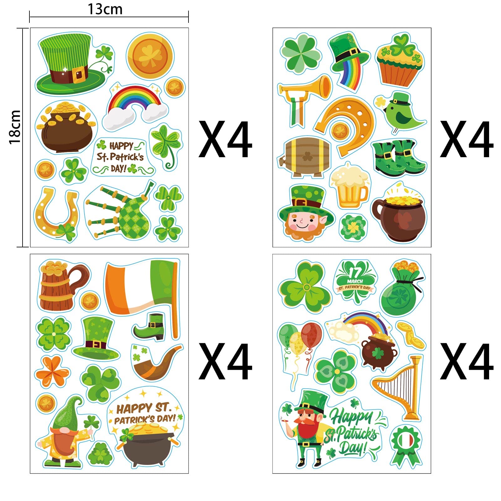 St.Patrick's Day Stickers Cute Shamrock Stickers Beer Party Decoration Sticker Irish Day Cake Baking Decoration Gold Coins Labels Stickers