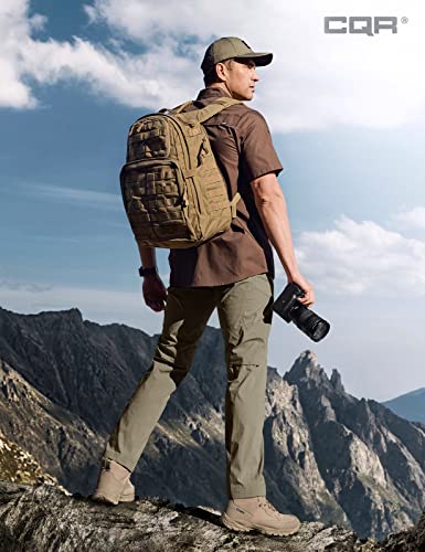 CQR Men's Cool Dry Tactical Pants, Water Resistant Outdoor Pants, Lightweight Stretch Cargo/Straight Work Hiking Pants, Runyon Cargo Tan, 32W x 34L
