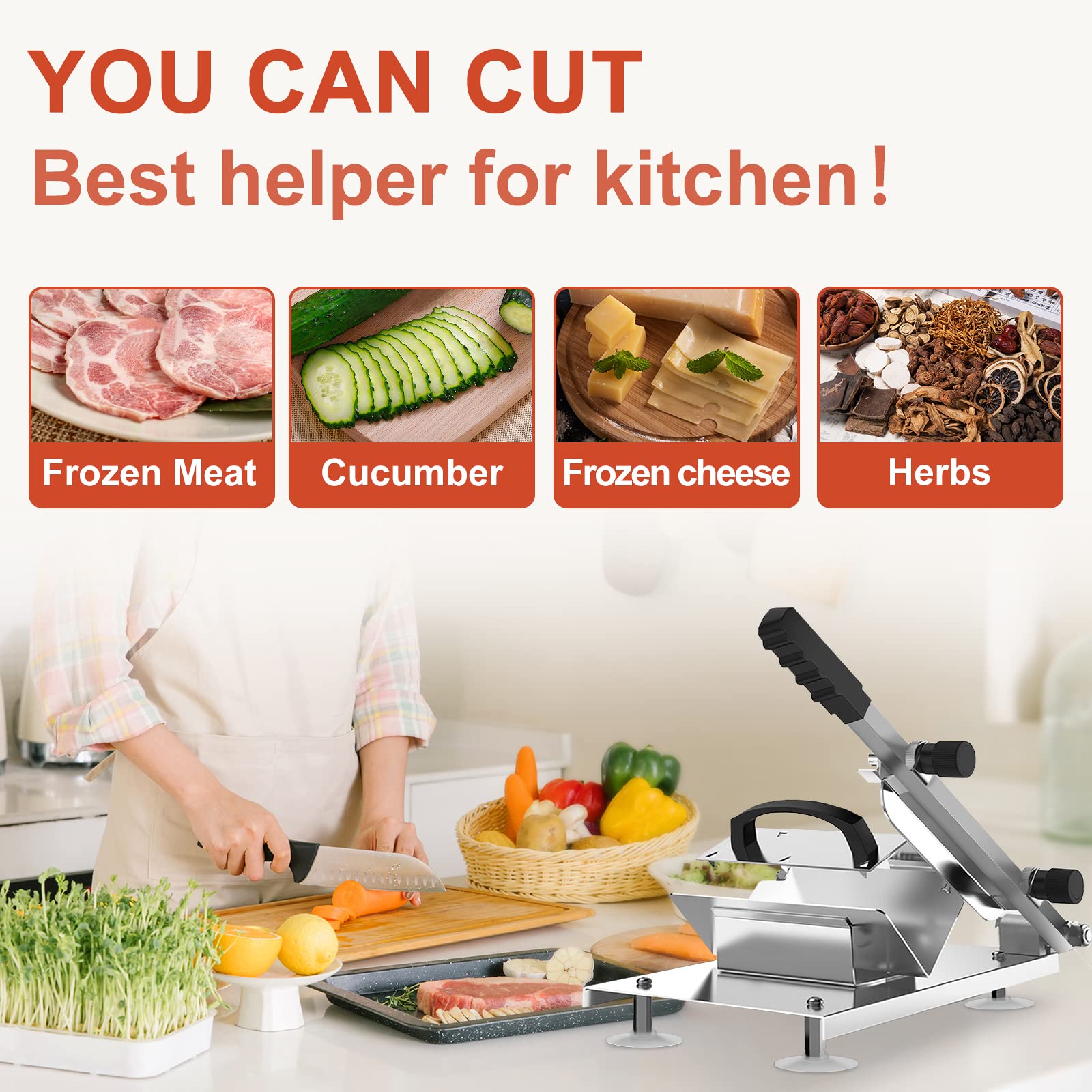 Dsyisvia Manual Frozen Meat Slicer,Stainless Steel Meat Cutter Machine,Food Slicer for Home Cooking of Hot Pot