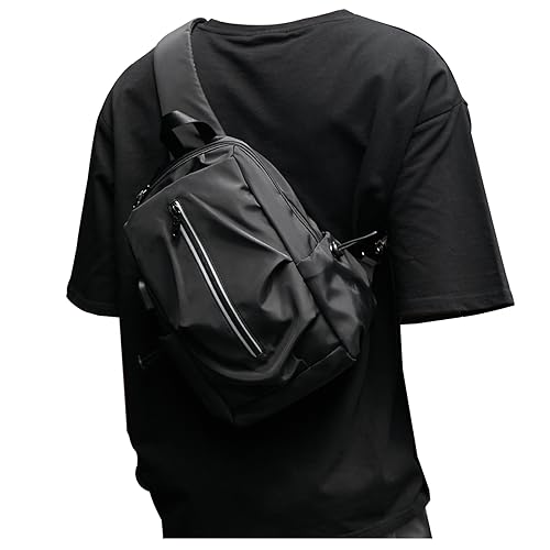 KEYEMP Small Sling Crossbody Bag Backpack Waterproof Lightweight Shoulder Travel Hiking Chest Bags with USB Charging Port for Men Women, Black