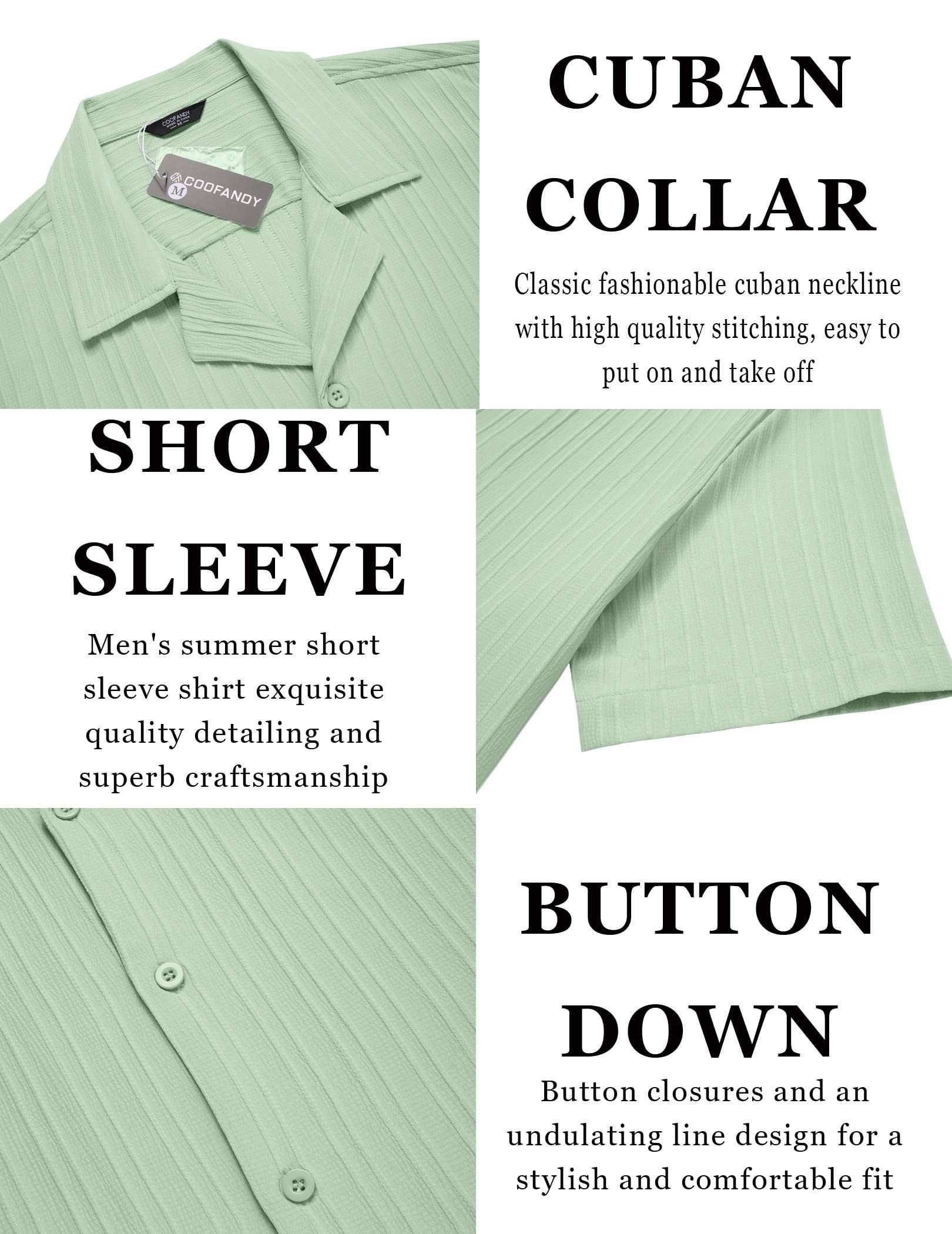 COOFANDY Button Down Shirt Men Button Down Short Sleeve Shirt Button Up Shirts for Men Linen Shirts for Men Summer Beach Shirt Light Green - M