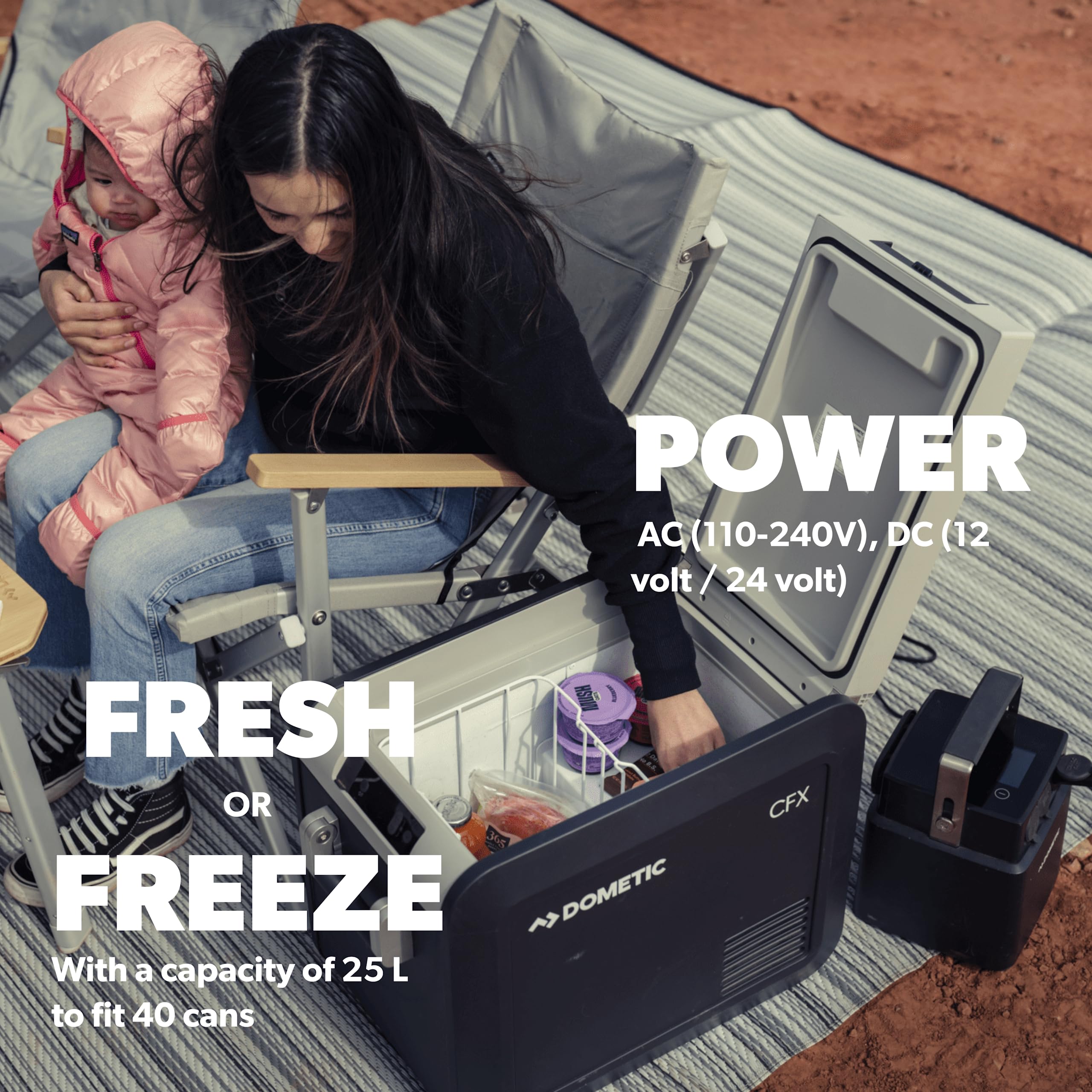Dometic CFX3 25-Liter Portable Refrigerator and Freezer, Powered by AC/DC or Solar