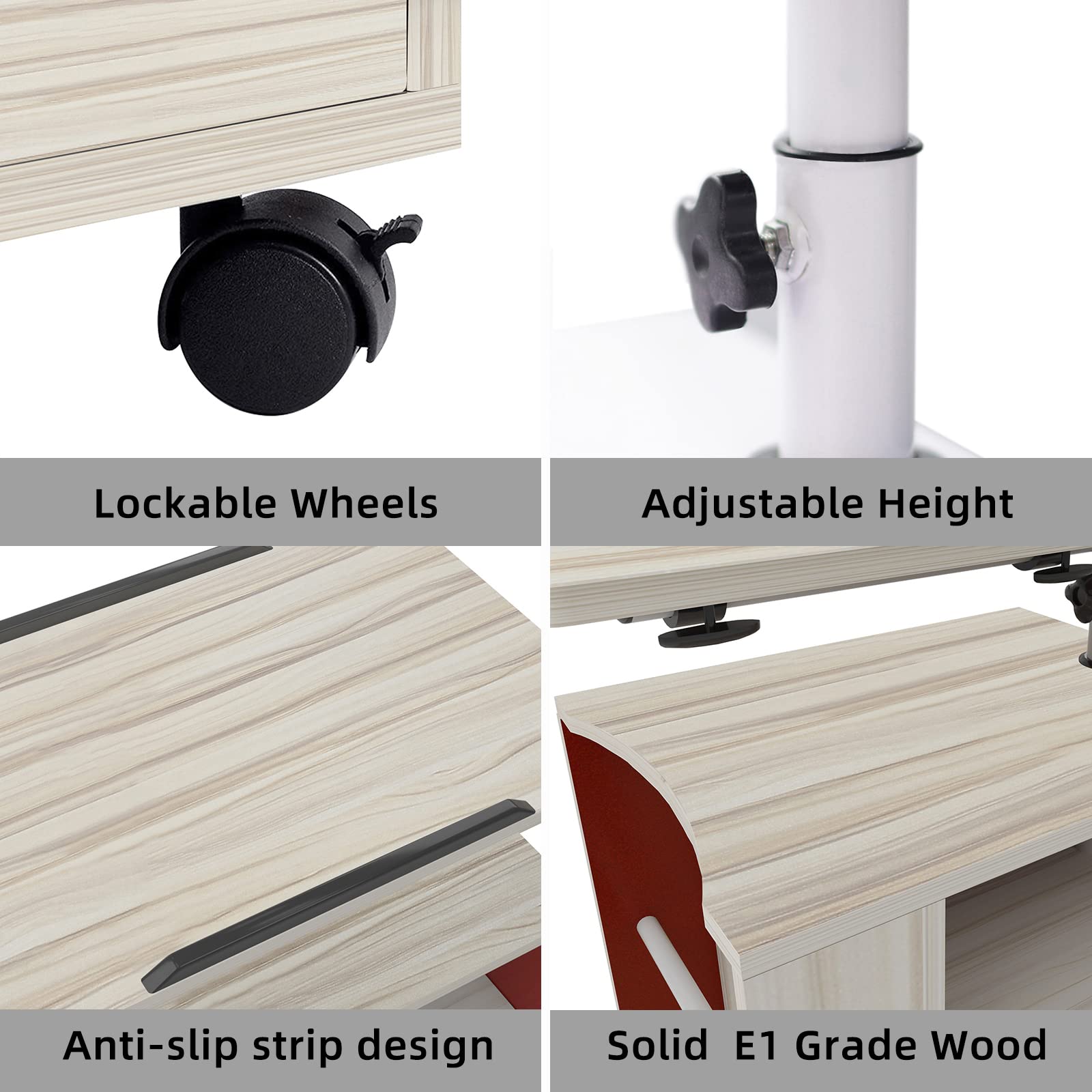 sogesfurniture Nightstand, Height Adjustable Movable Bedroom Side Table, Overbed Bedside Table, Stackable End Table, Bedside Table, Bedroom Furniture, Maple