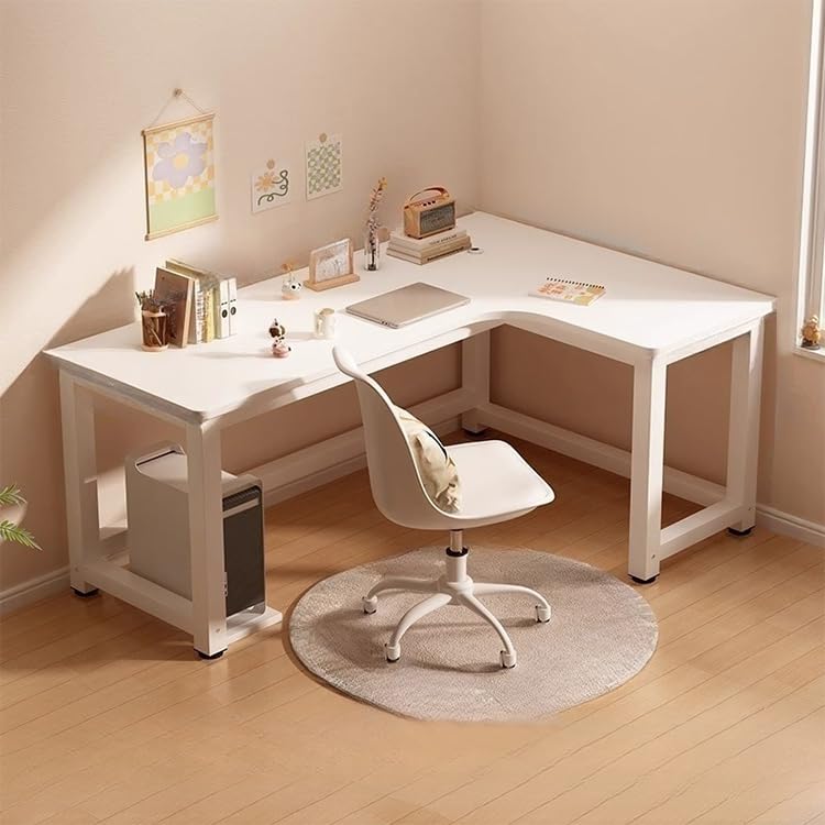 LITFAD White L-Shape Writing Desk Manufactured Wood Office Desk Computer Desk for Home Office - 47" L x 39" W x 30" H Right Hand Return Without Chairs