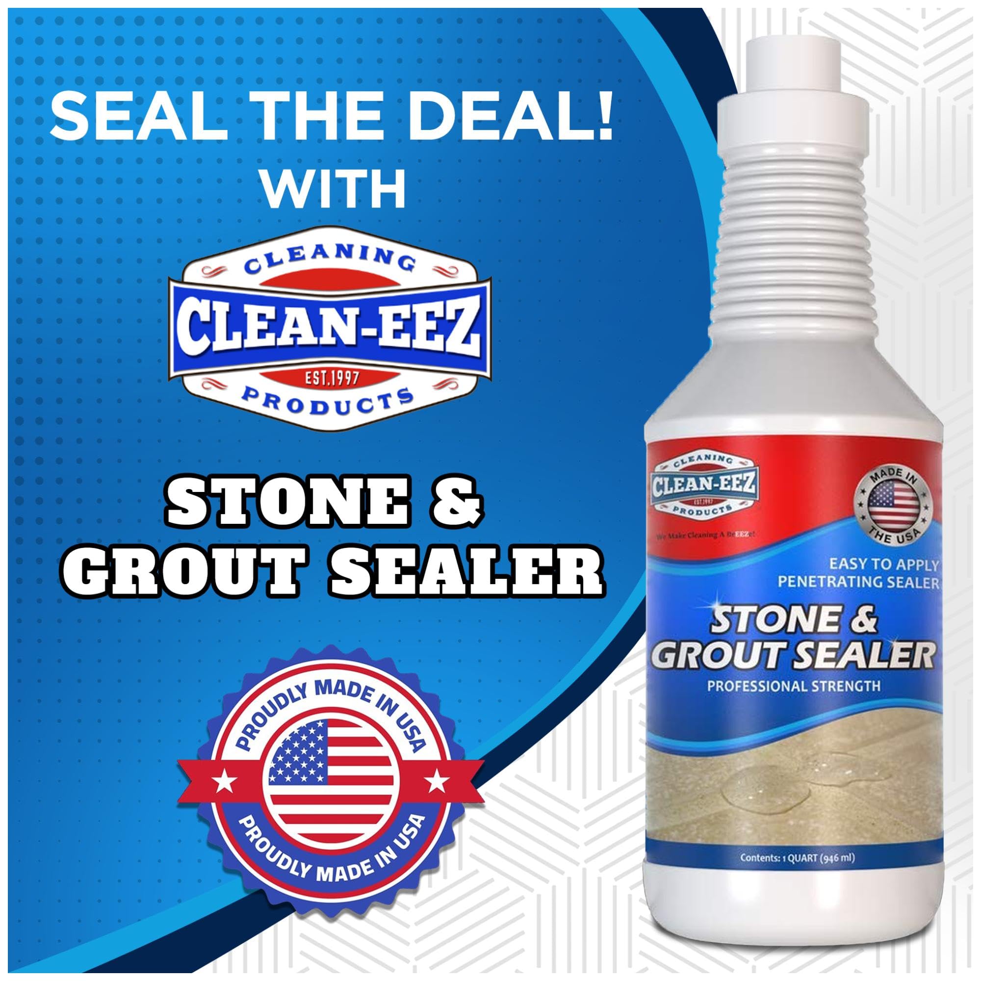 Clean-eez Grout Sealer - Protect Your Floors and Showers from Stains - Natural Stone Safe - Water and Oil Shield - Large 32 oz Bottle