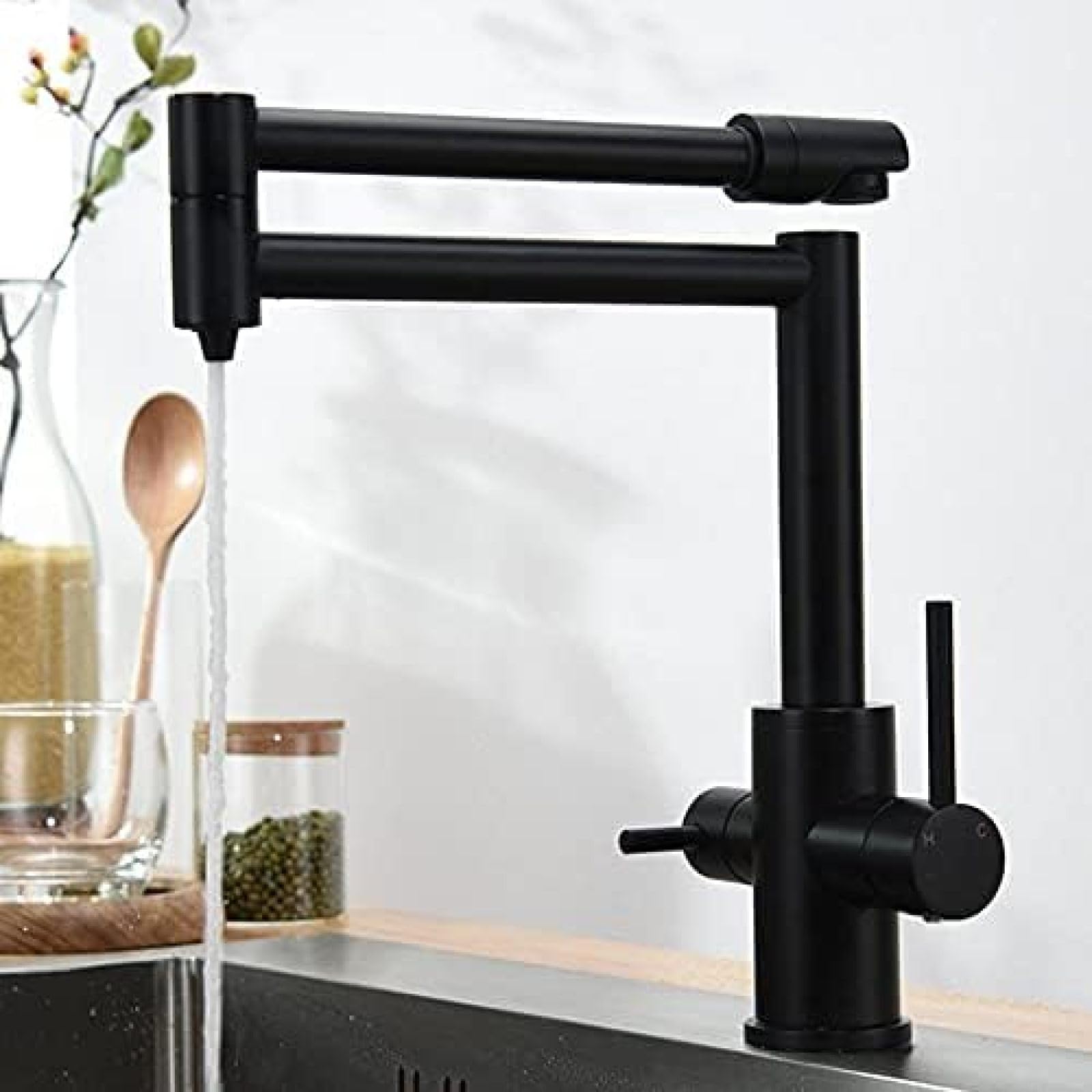 CRJUS Kitchen Taps Filter Foldable 3 Way Kitchen Tap with Water Filter Way Black Sink Mixer Tap Drinking Purifier Water Tap