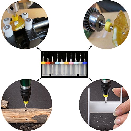 KEWAYO 10 Pcs 0.3mm-1.2mm Drill Bit Set Carbide Micro CNC Twist Bits, PCB Drill Bit Set, Mini Drill Bit 1/8" Shank for Print Circuit Board, Amber, Beeswax, Rough Stone, Dremel, Jewelry