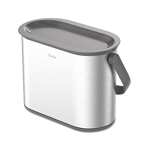 QUALIAZERO Multi-Purpose Countertop Compost Bin | 4L / 1 Gal Stainless Steel Slim Shape | Trash Can with Gray Lid | 1PC (4L / 1 Gal, Gray)