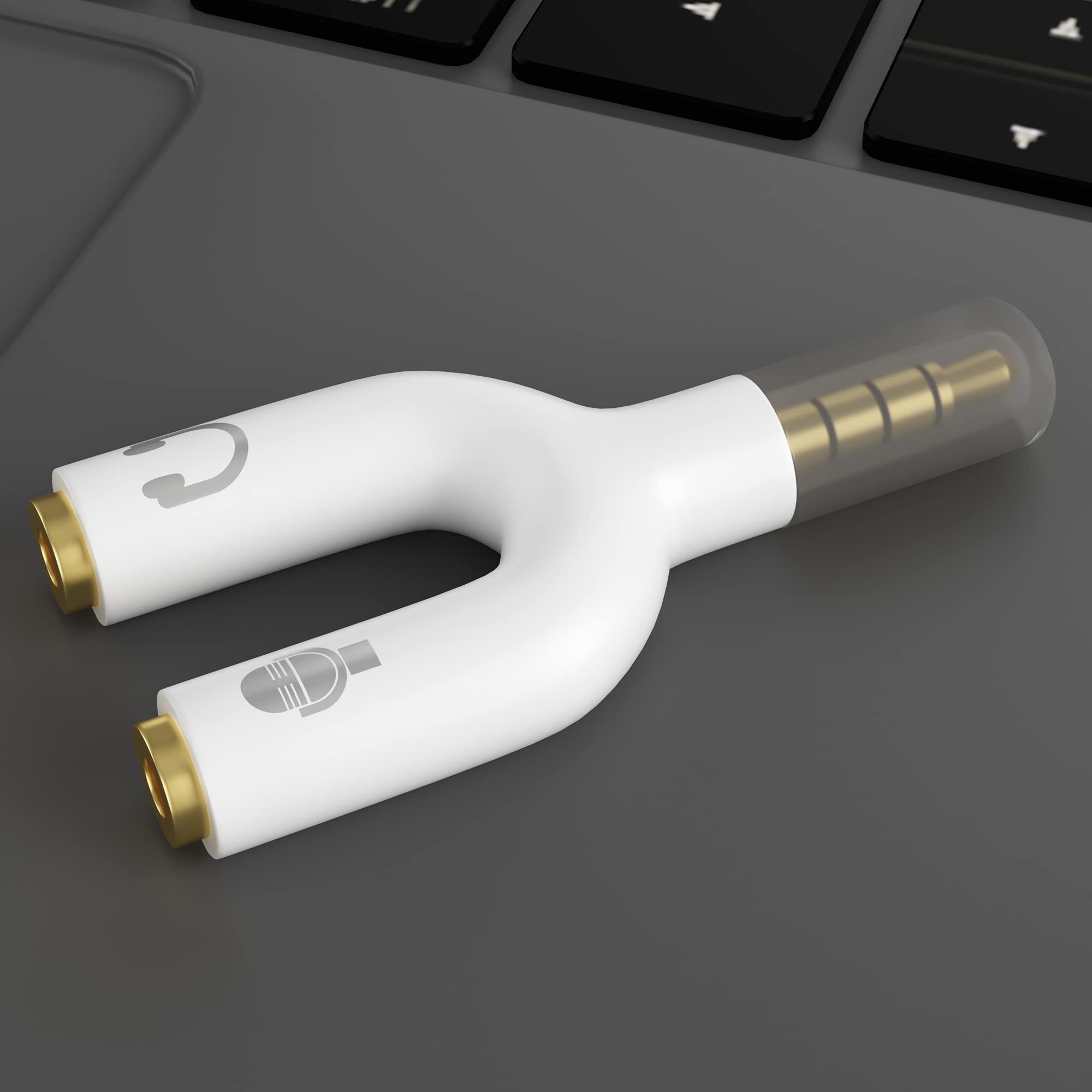 D & K Exclusives [2-Pack] Headphone Splitter Adapter, 3.5mm Male to 2 Port 3.5mm Female Y Jack Splitter for Audio Stereo and MIC, Headset to PC Adapter for Phones, Computers, MP3, Tablet (White)