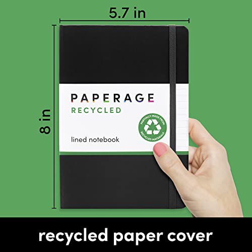PAPERAGE Recycled Lined Journal Notebook, (Black), 160 Pages, Medium 5.7 inches x 8 inches - 100 gsm Thick Paper, Hardcover