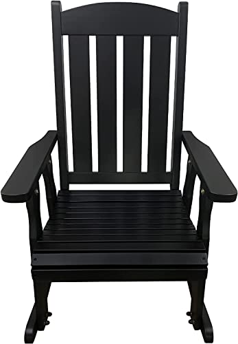 Wooden Rocking Chair with Comfortable Backrest Inclination, High Backrest and Deep Contoured Seat, Solid Fir Wood, Heavy Duty 600 LBS, for Both Outdoor and Indoor, Backyard, Porch and Patio (Black)