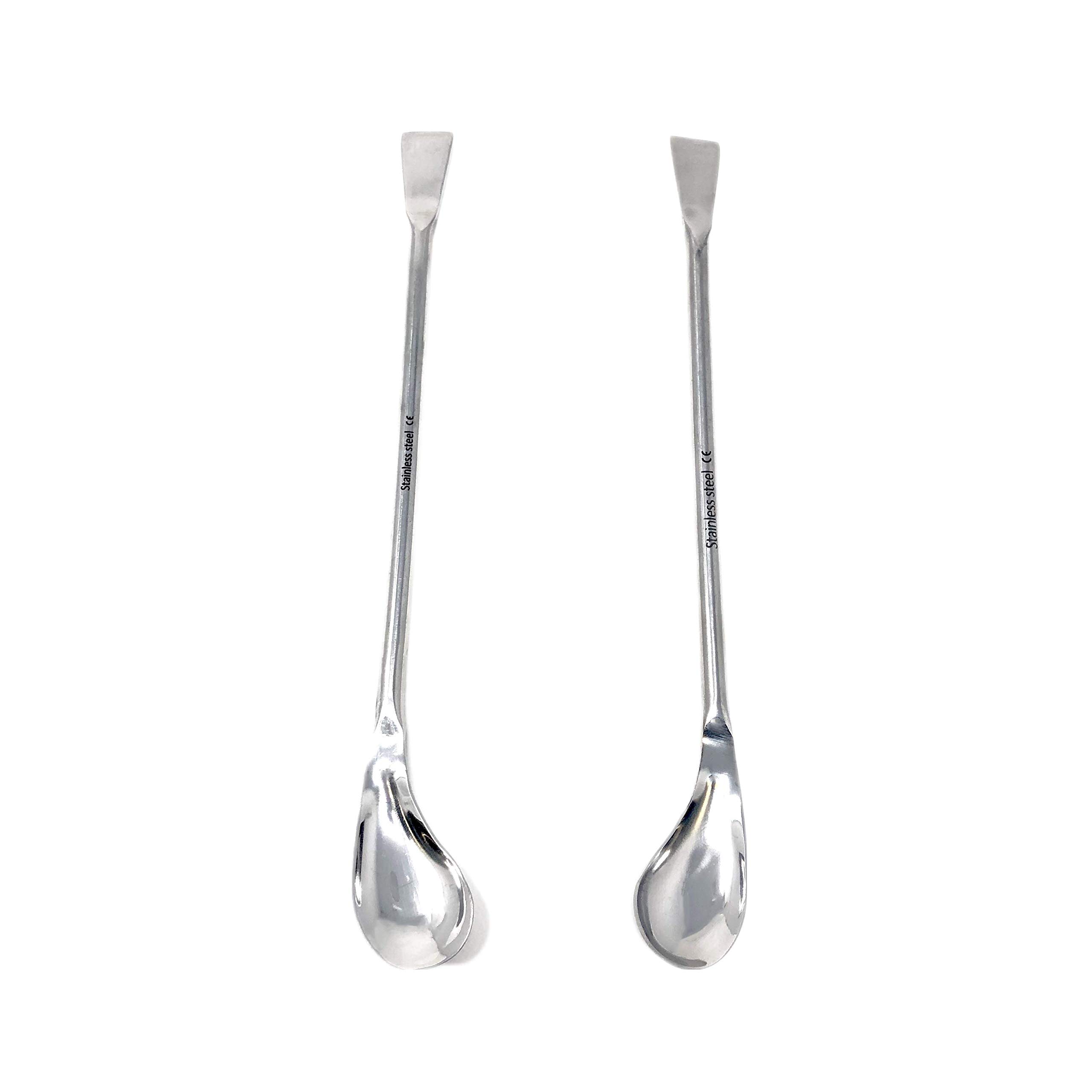 Stainless Steel Double Ended Square & Lab Spoon Sampler Lab Spatula 7″ Length (Set of 2: Right and Left Angled)