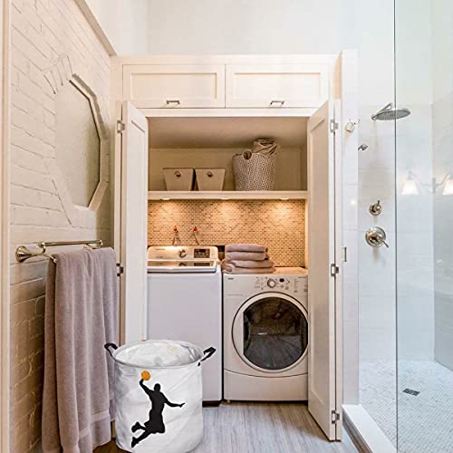 Laundry Hamper, Sport Theme Athlete Basketball Silhouettes Gray Collapsible Clothes Hamper with Handles Water Repellent Freestanding Storage Basket for Clothes Toys