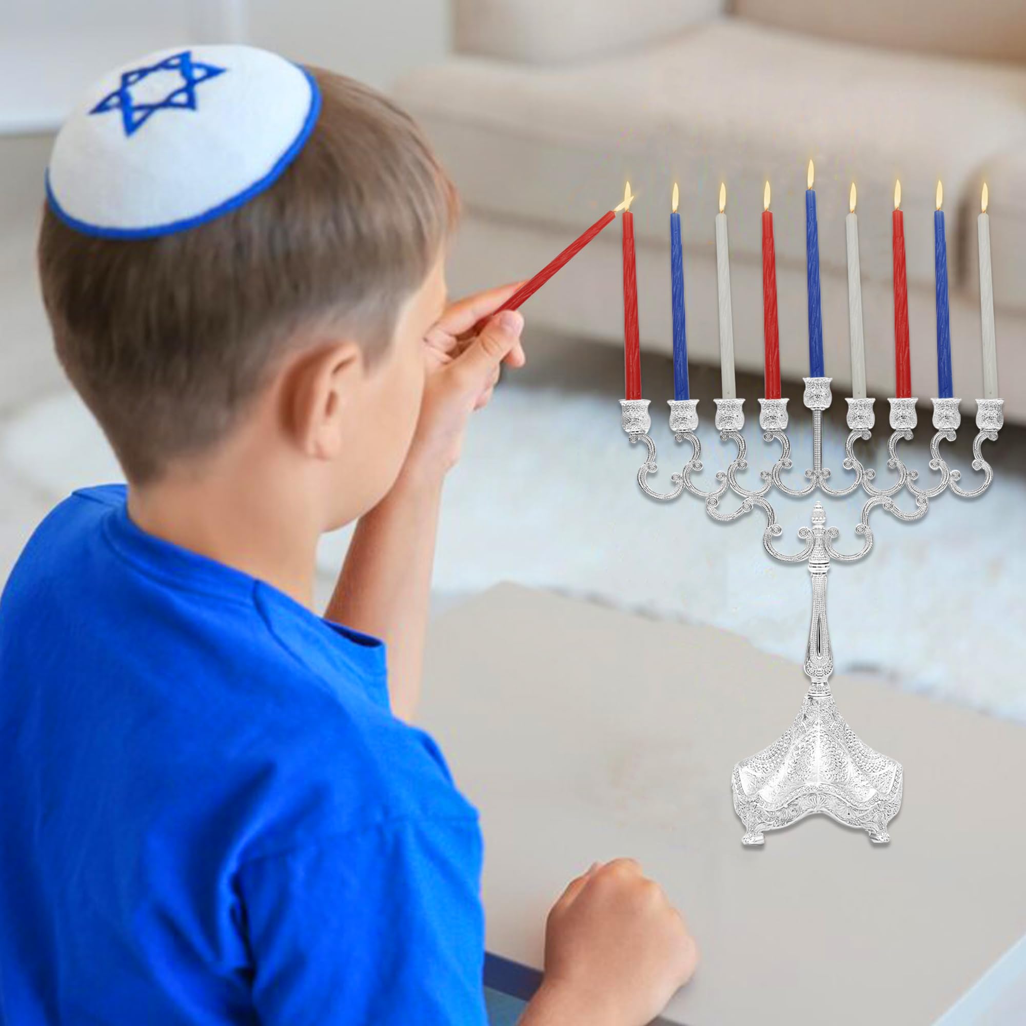 Majestic Giftware Multicolor Hanukkah Candles - CH-C | 4 Inches High 44 Dripless Handcrafted Chanukah Candles for All 8 Nights of Hanukkah (Red/Blue/Yellow/White)
