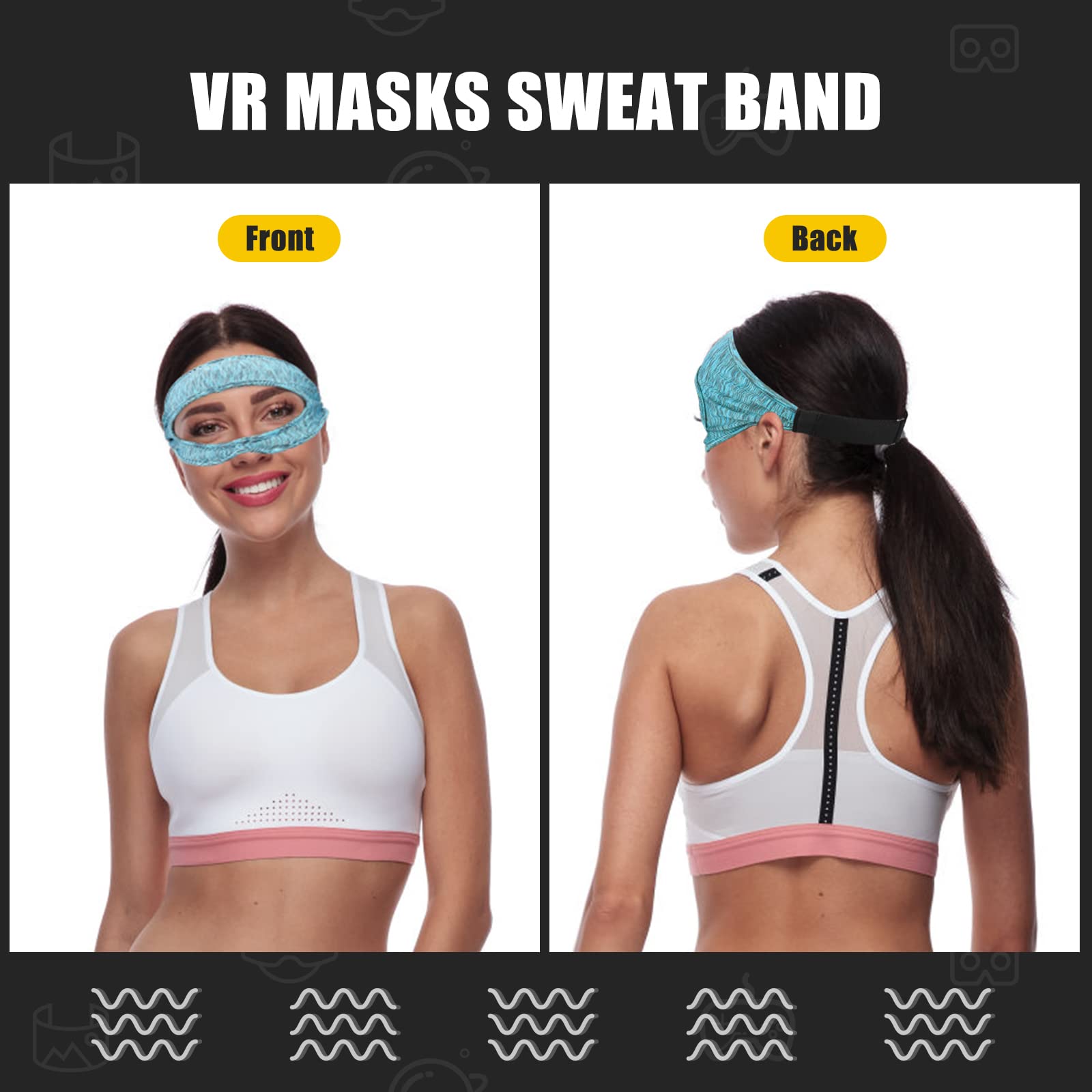 Eyglo VR Eye Cover Sweat Guard for Meta Oculus Quest 2/1/Go,PS VR,Oculus Quest 2 Sweat Absorber Moisture Wicking Athletic Cotton Sweat Bands for VR Game Play,Workout(2 Pack)