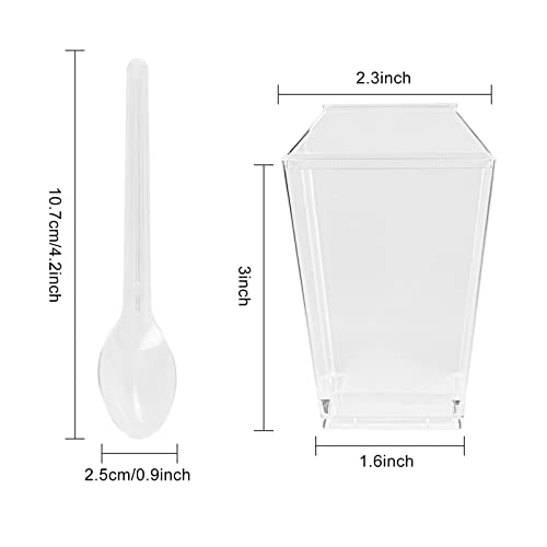 Wiaregom 50Pack 5oz Square Plastic Dessert Cups with Lids and Spoons,Clear Parfait Appetizer Cups for Tasting Party Desserts Fruit Parfait Baby Shower Party