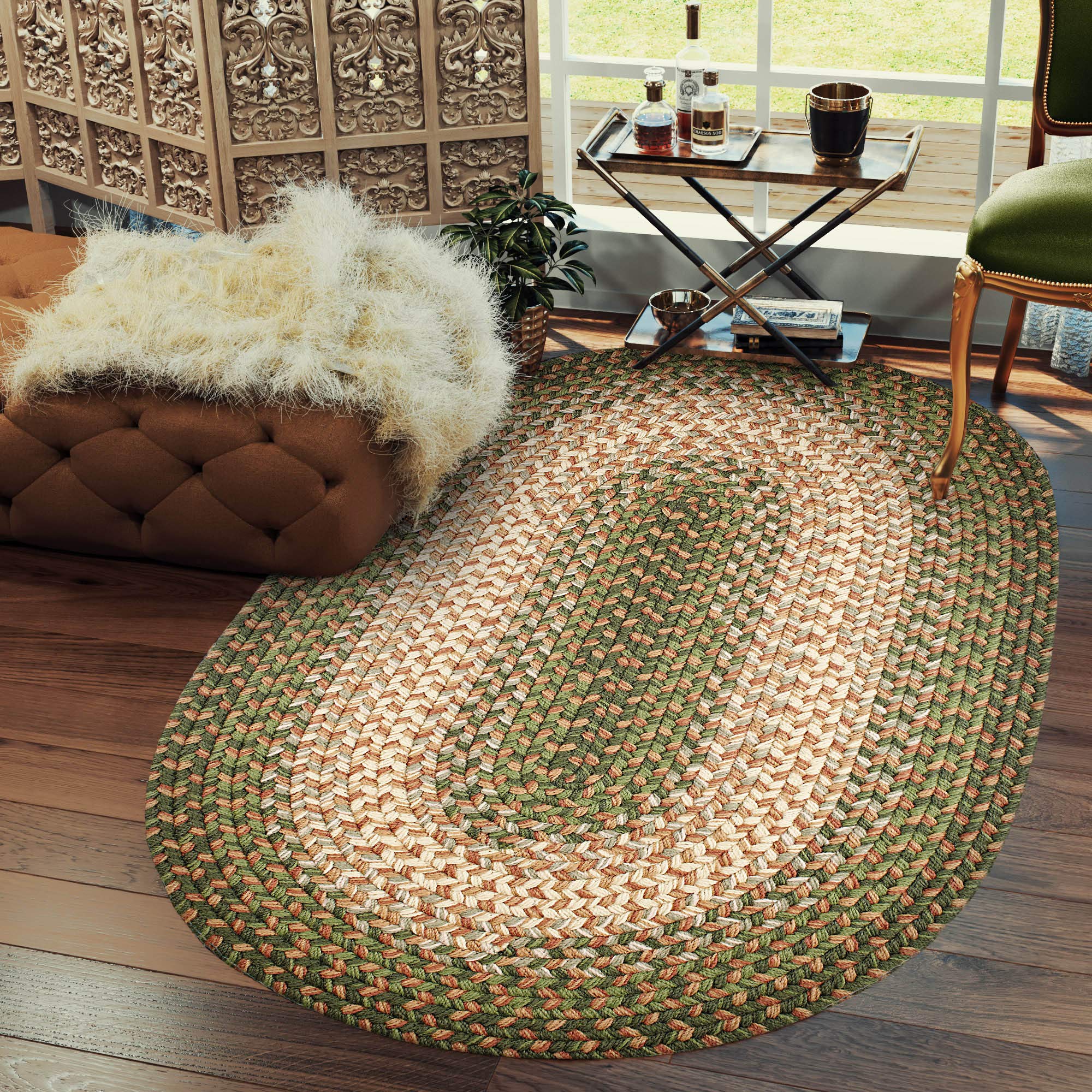 Super Area Rugs Oval 2X6 Herb Garden Braided Rug Hartford Primitive Decor Rug - Indoor Outdoor - 2' X 6' Runner Braided Rug Kitchen Rug - Hallway Rug