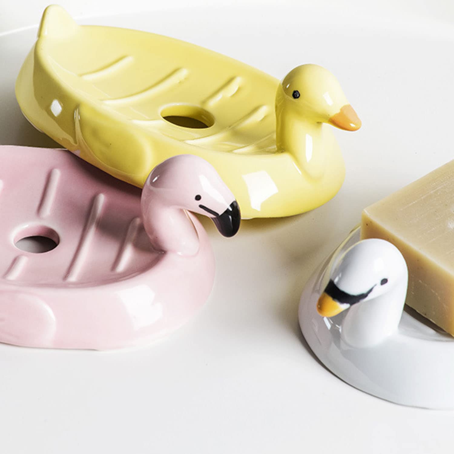 Cute Ceramic Soap Dish - Swan Soap Holder, Soap Tray for Bathroom Sink, Creative Animal Soap Bar Holder, White