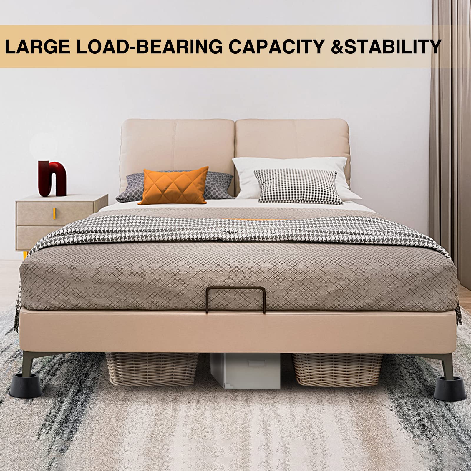 Tocawe Set of 9 Bed Furniture Riser 2", Round Dorm Bed Frame Riser,Heavy Duty Furniture Riser with Non-Slip Foam Pads for Bed, Desk, Chair, Sofa Table, Sofa Lift, Black