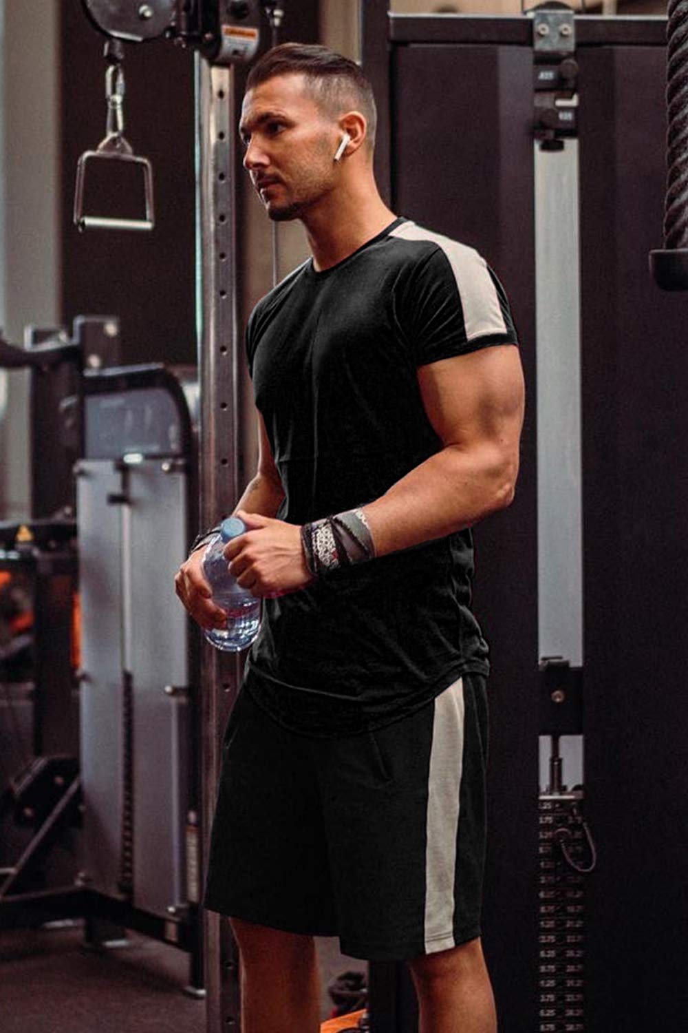 COOFANDY Men's Bodybuilding Muscle Raglan Short Sleeve Tee Slim Fit Gym T-Shirts Black M
