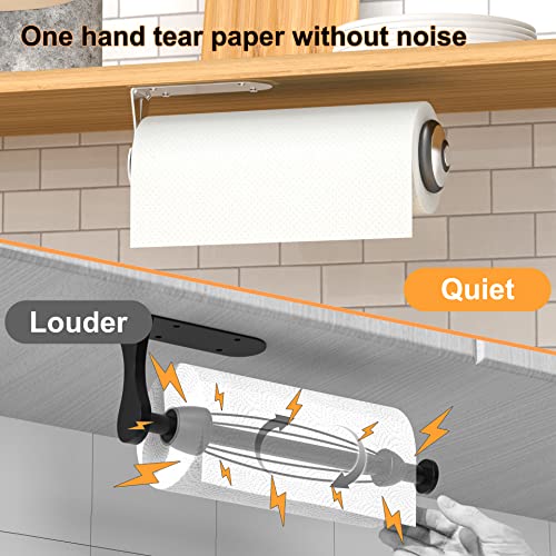 Paroto Paper Towel Holder, One Hand Tear Paper Towel Holder Under Cabinet Adhesive or Drilling,Stainless Steel Paper Towel Holder Wall Mount with Quick Release Knob for Kitchen and Bathroom