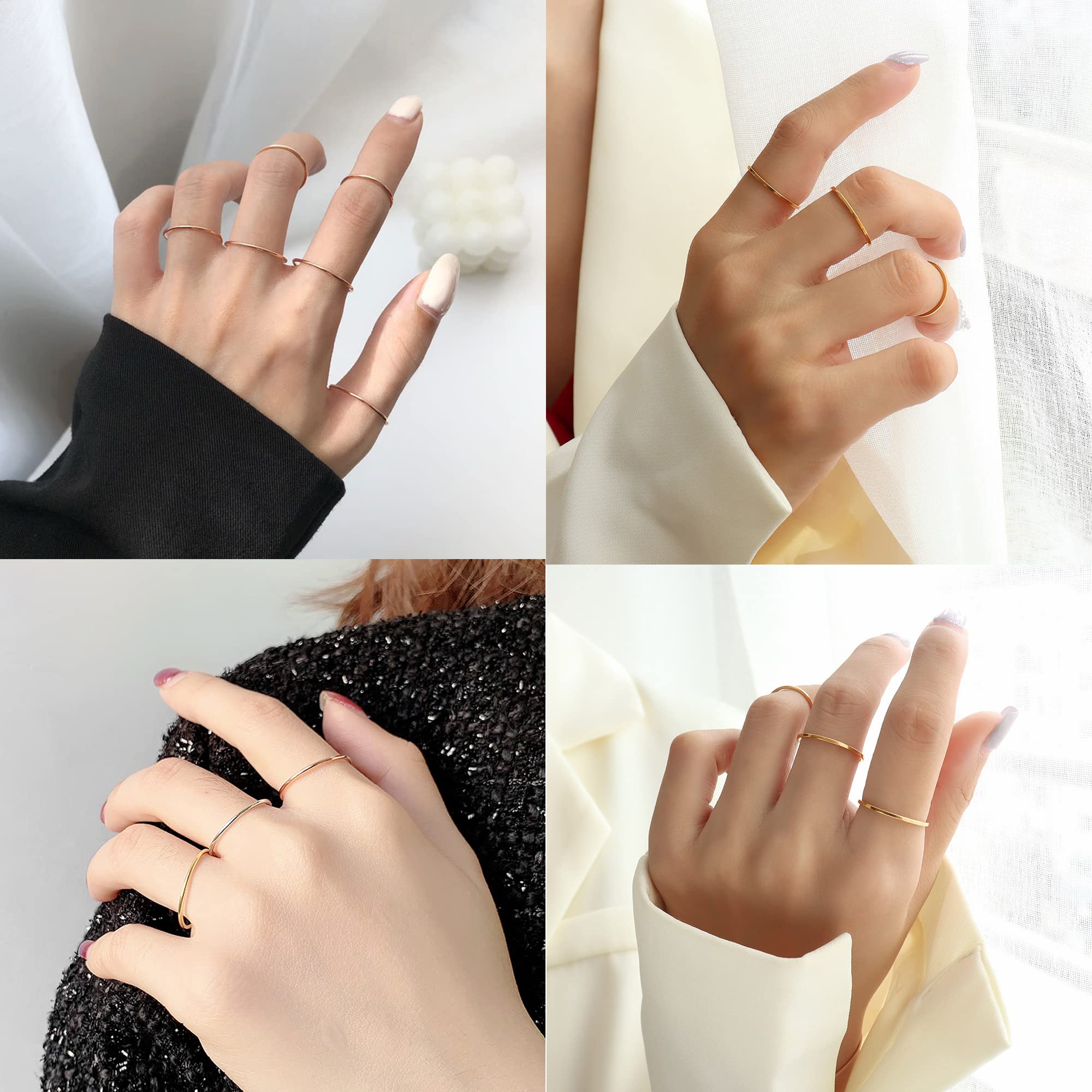 Diamday 1mm 14K Gold Plated Stackable Rings for Women Plain Thin Ring Gold Simple Pinky Thumb Statement Band Rings Comfort Fit 3Pcs Size 7