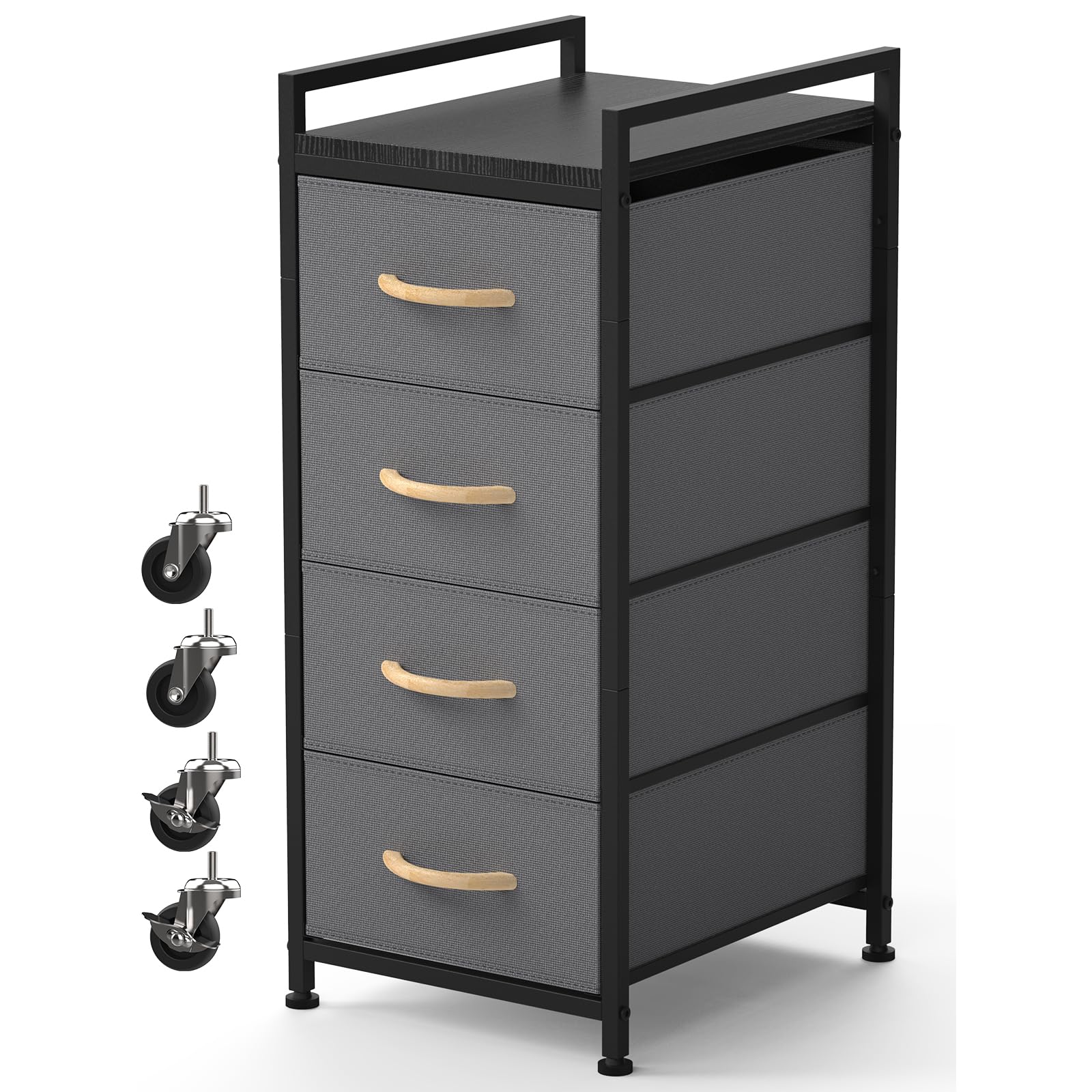 DOMYDEVM Small Storage Dresser for Bedroom 4 Drawer Chest Storage Tower Organizer Unit, White Nightstand with Rolling Casters for Closet, Entryway, Hallway, Nursery Room