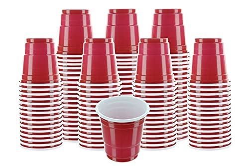 PARTY BARGAINS 2oz Plastic Shot Glasses - (120 Pack) Mini Red Disposable Plastic Shot Cups, Jello Shots, Perfect Size for Serving Condiments, Snacks, Samples and Tastings