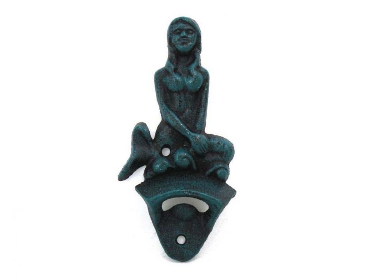 Hampton Nautical Seaworn Blule Wall Mounted Mermaid Bottle Opener 6"-Vintage Cast Iron Decor-Sea Life