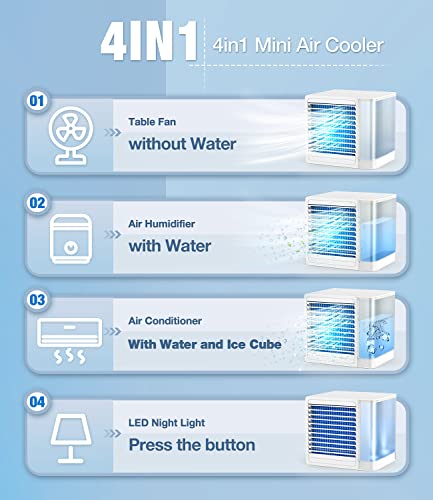 WAPEMORK Mini Portable Air Conditioners - Personal Air Conditioner with LED Night Light, USB Powered Desktop Evaporative Air Cooler with 800ML Water Tank for Car, Camping, Office and Room