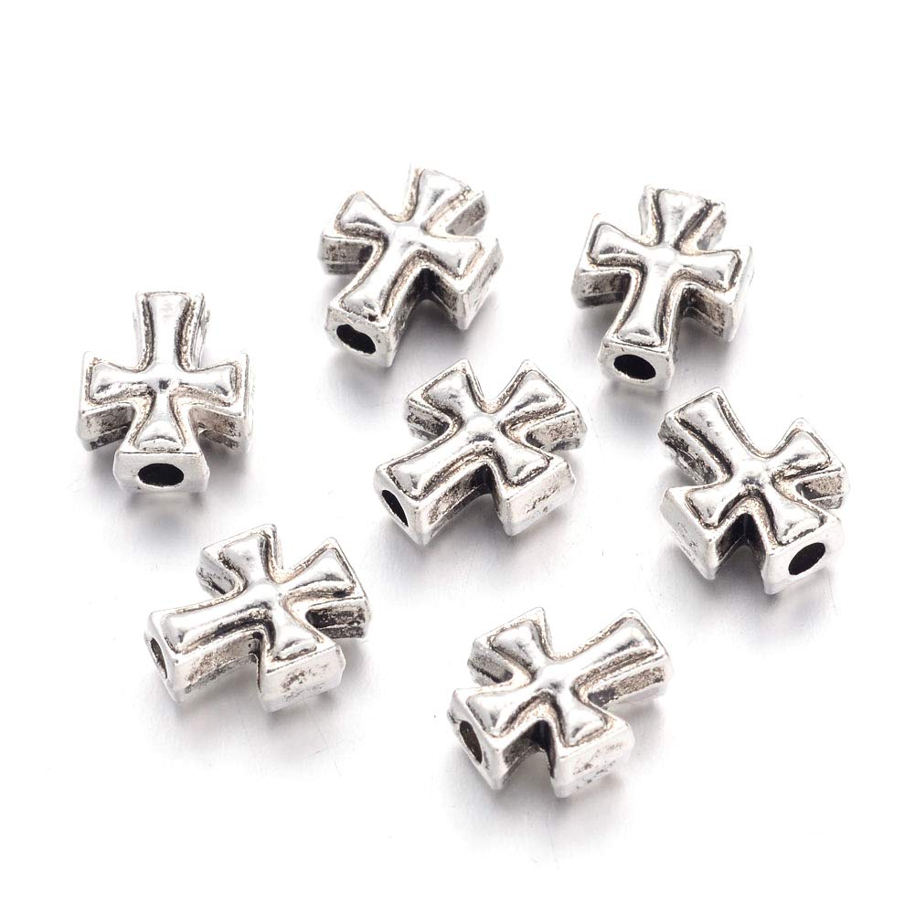 Craftdady 500Pcs Tibetan Tiny Cross Spacer Beads 10x8mm Antique Silver Metal Crucifix Cross Holy Loose Charm Beads for Jewelry Making Hole: 2mm