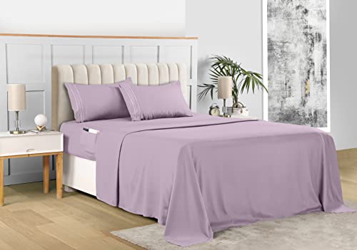 Utopia Bedding Queen Sheet Set β Soft Microfiber 4 Piece Luxury Bed Sheets with Deep Pockets - Embroidered Pillow Cases - Side Storage Pocket Fitted Sheet - Flat Sheet (Lavender)