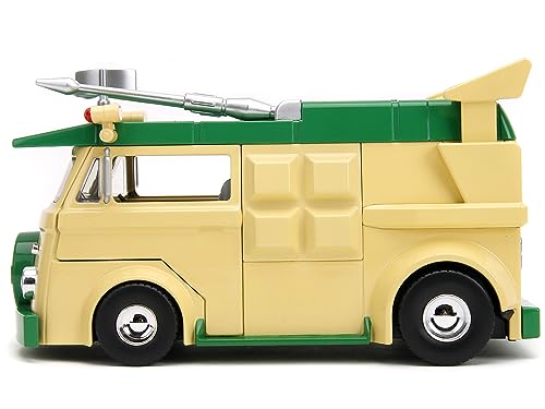 Party Wagon Green and Beige and Donatello Diecast Figure TMNT Hollywood Rides Series Diecast Model by Jada 34529
