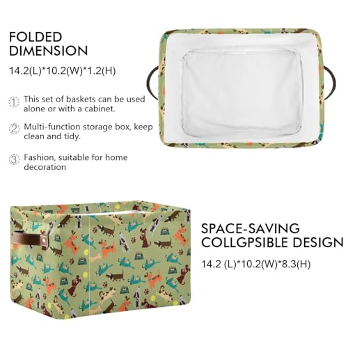 Cute Dog Puppy Storage Basket Bins Foldable Toy Baskets Organization with Handles Laundry Hamper for Bedroom Office Clothes Pet Nursery Living Room,2 pcs
