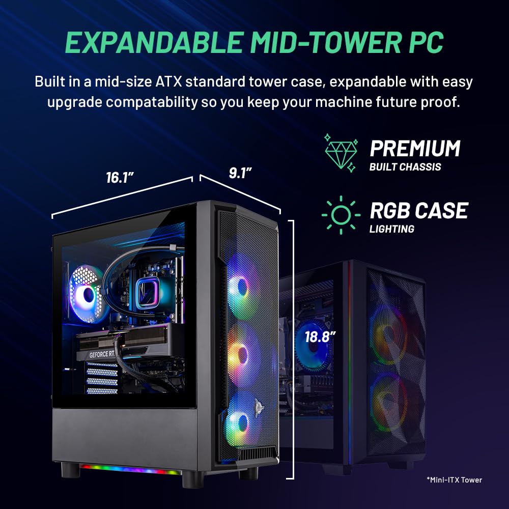 Skytech Shadow Gaming PC Desktop โ AMD Ryzen 7 5700X 3.4 GHz, NVIDIA RTX 4060, 1TB NVME SSD, 16GB DDR4 RAM 3200, 600W Gold PSU, 11AC Wi-Fi, Windows 11 Home 64-bit