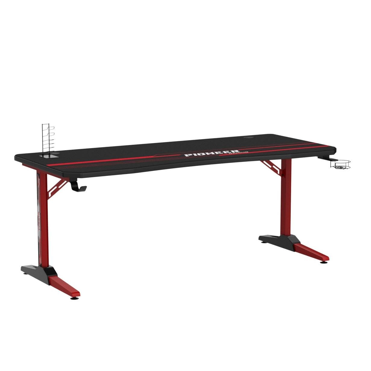 Devoko 63 Inch Gaming Desk T-Shaped PC Computer Table with Free Mouse Pad Carbon Fibre Surface Home Office Desk Gamer Table with Game Handle Rack Headphone Hook and Cup Holder (Black)