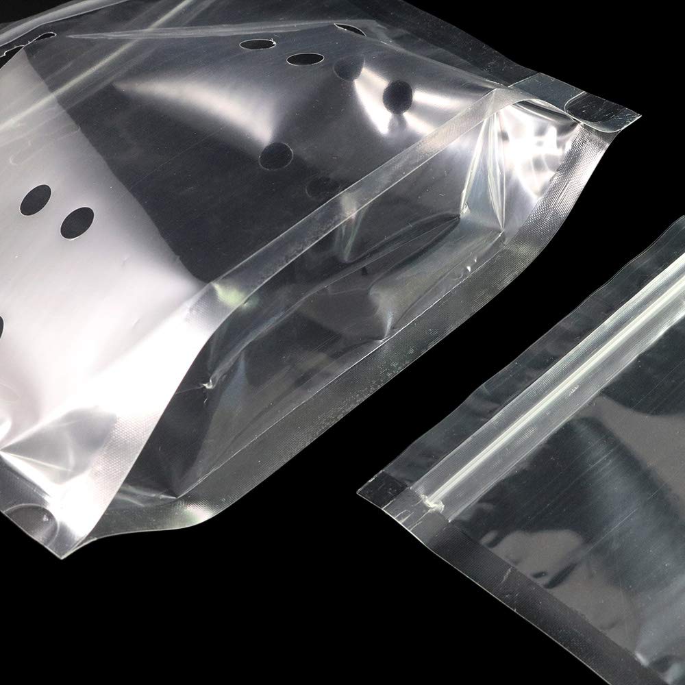 FDA Compliant Double-Sided Transparent Portable Food Storage Zip Top Bags Pouch with Butterfly Hang-Hole and Vent Hole (100, 35oz)