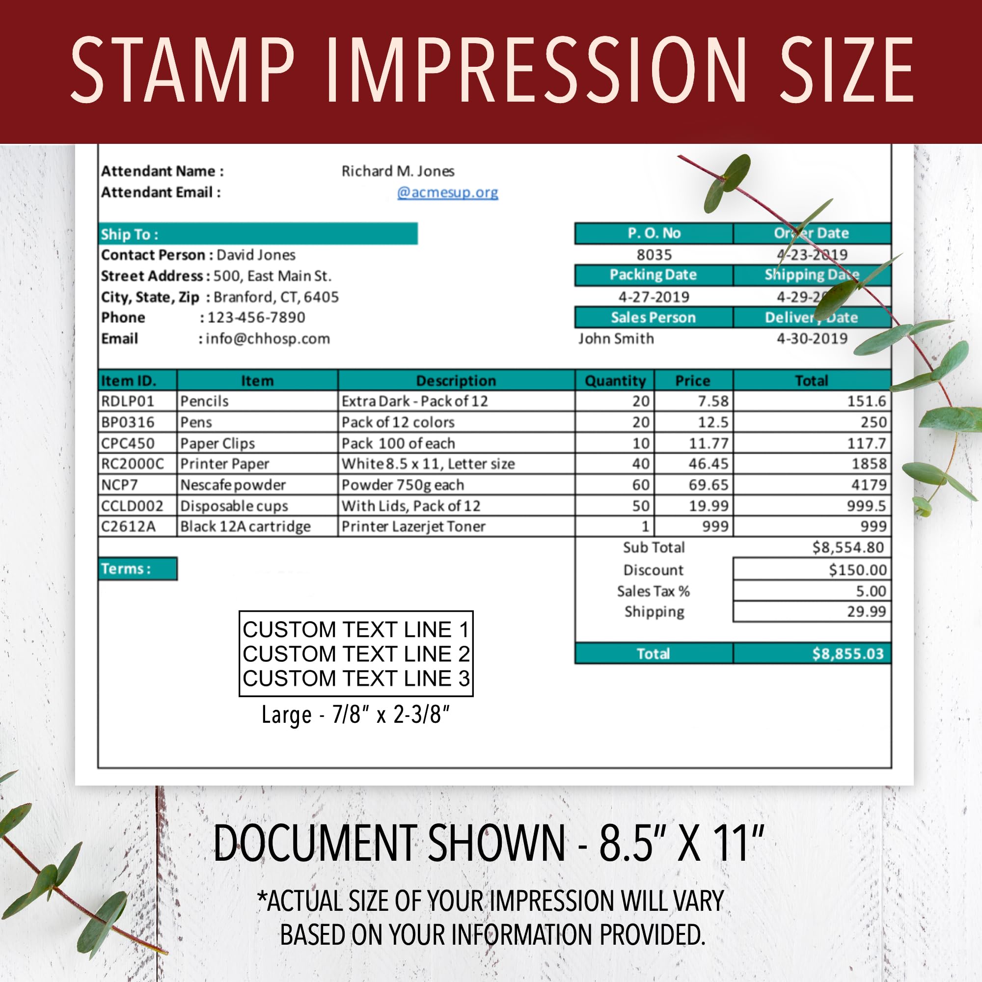 Custom Address Stamp - 20 Font Options - 3 Line Self-Inking Address Stamp - Up to 3 Lines of Customized Text | Multiple Ink Color Options (Large)