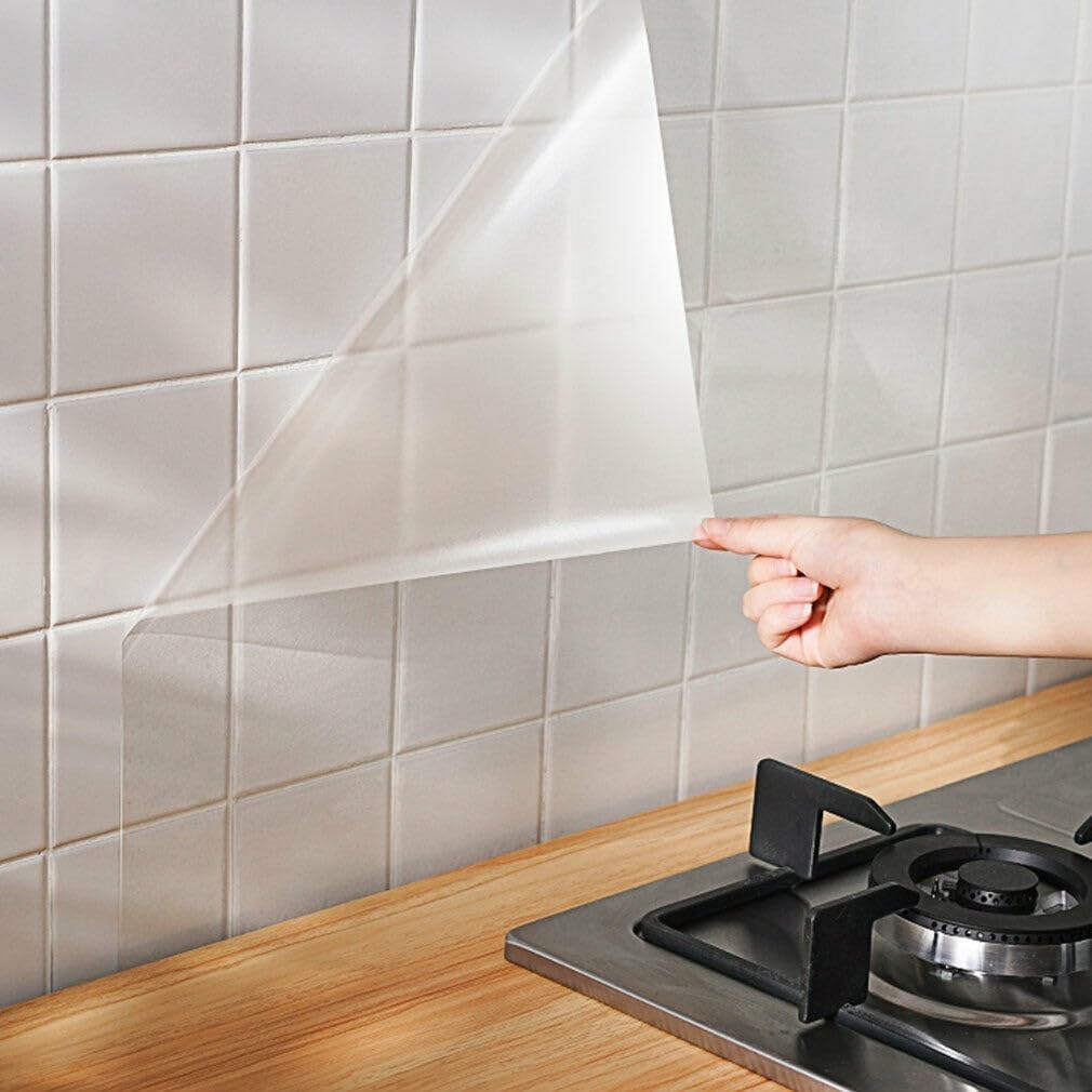 FACULX Kitchen Backsplash Wall Protector Transparent Adhesive Film Kitchen Oil Proof Sticker Self-Adhesive Protective Film Removable Paper for Cupboard Household 60cmX3mX0.1mm