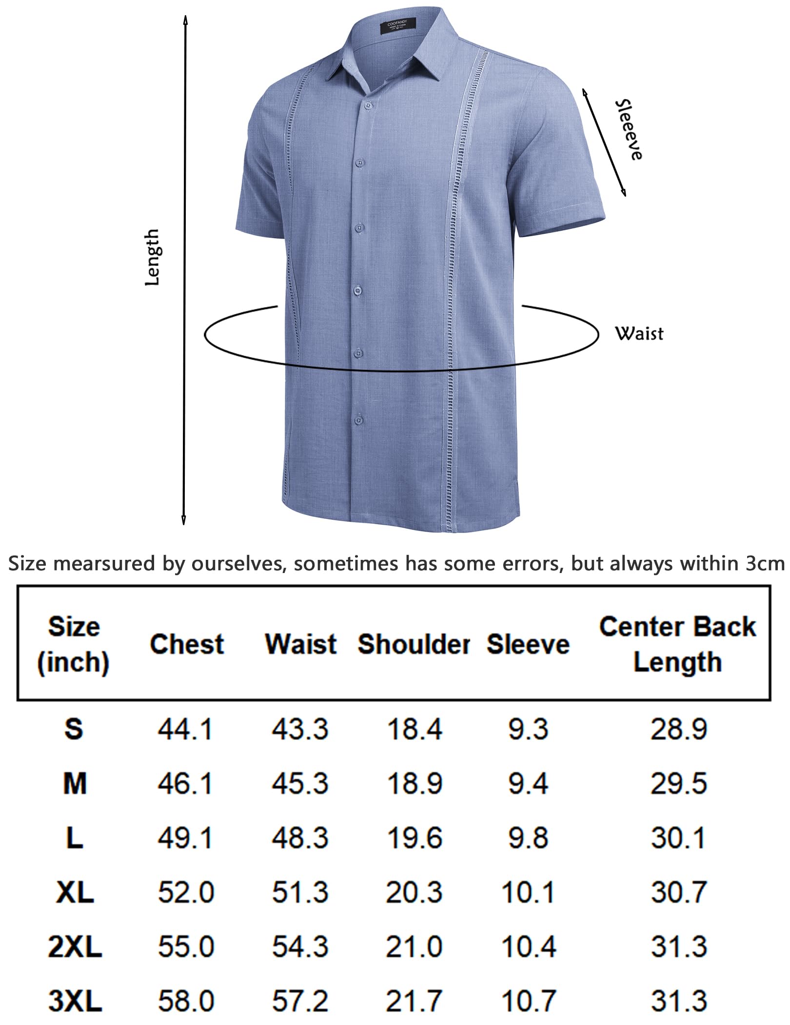 COOFANDY Men's Casual Cotton Beach Button Down Dress Shirt Summer Linen T-Shirt~ Grey Blue