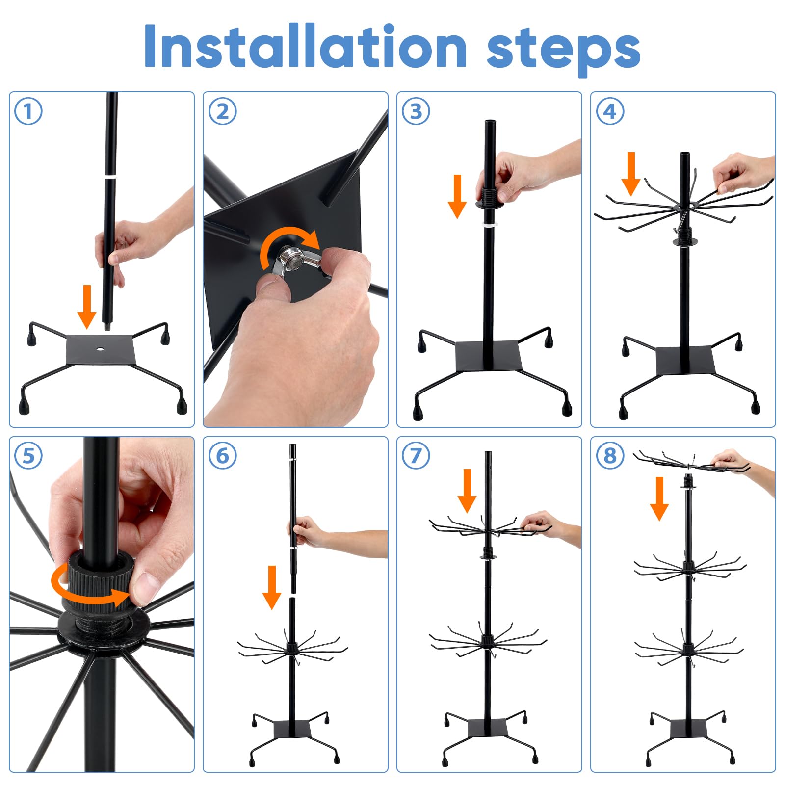 Standing Hat Rack 3- Tier Hat Display Rack Stand Metal Retail Display Stand Cap Organizer Standing Hat Hooks Rotating Display Rack Stand Rotating Jewelry Stands