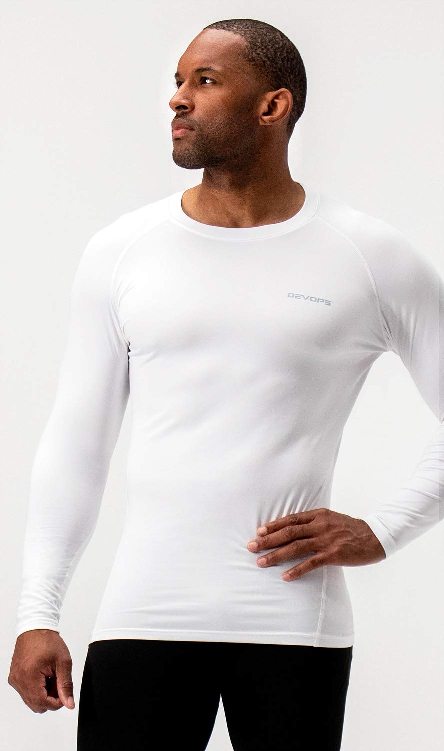DEVOPS 2 Pack Men's Thermal Long Sleeve Compression Shirts (Large, Black/White)